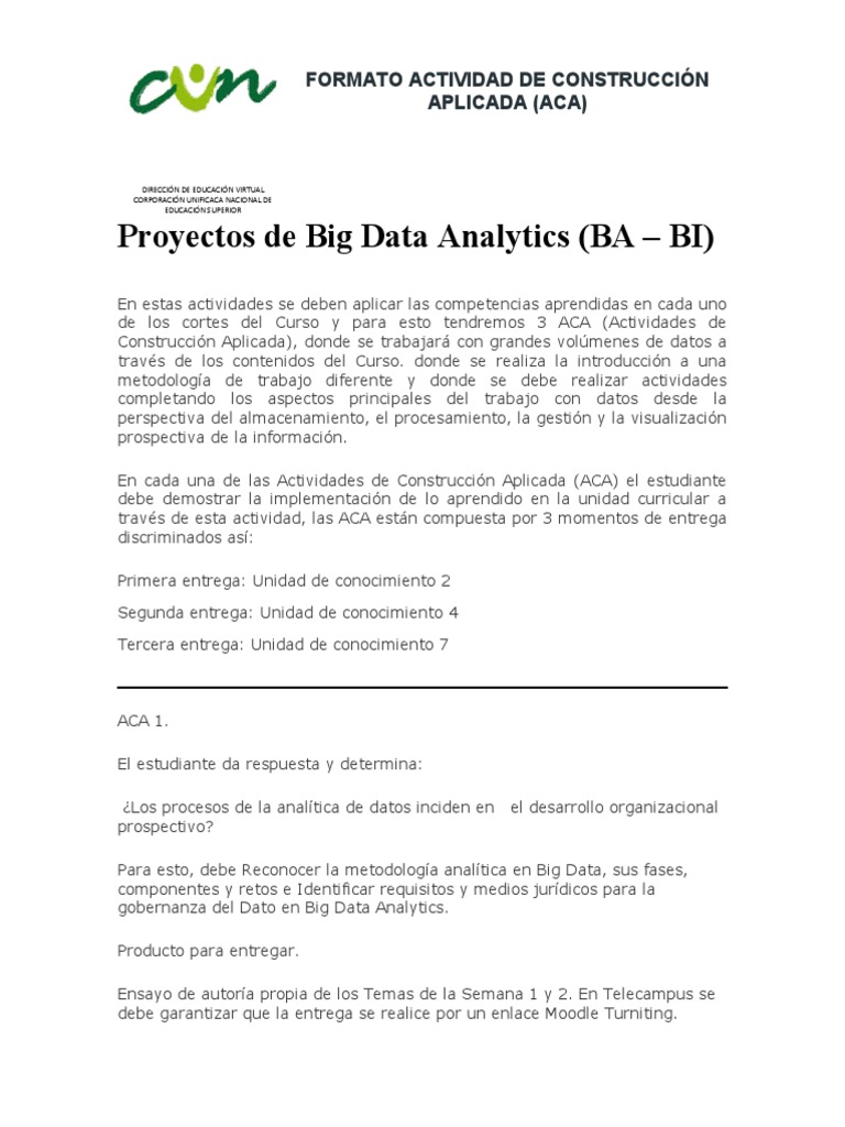 Proyectos de Big Data Analytics (BA - BI) : Formato Actividad de Construcción Aplicada (Aca ...