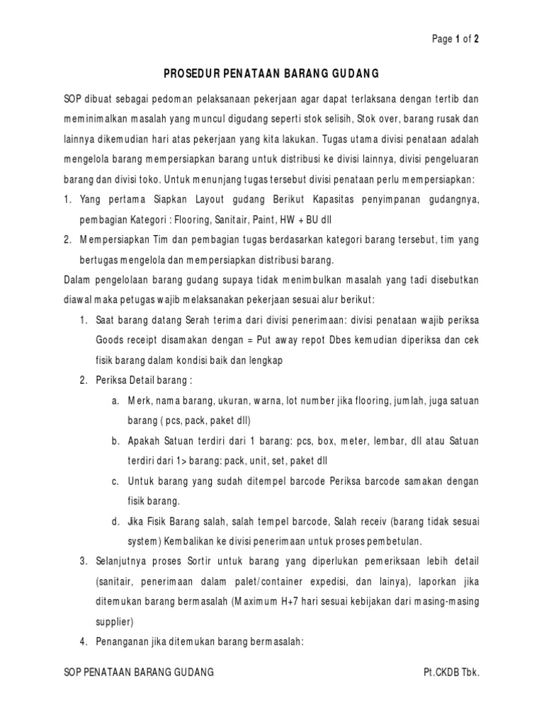Penataan Barang Gudang | PDF
