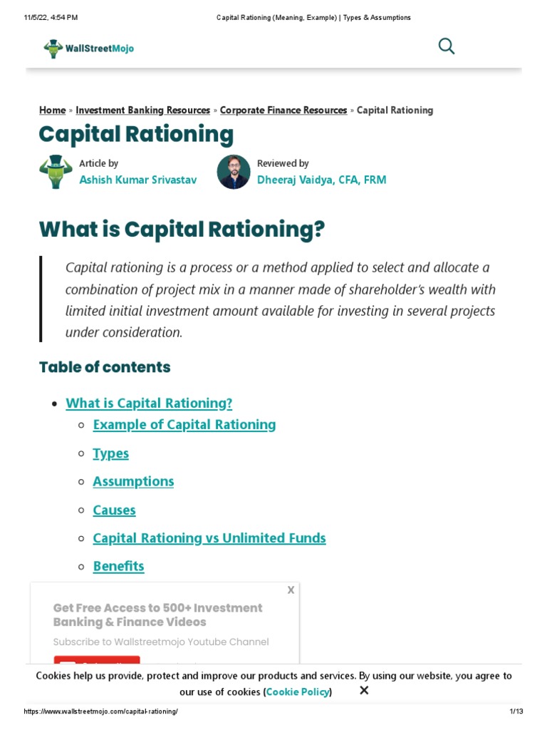 Capital Rationing (Meaning, Example) - Types & Assumptions | PDF ...