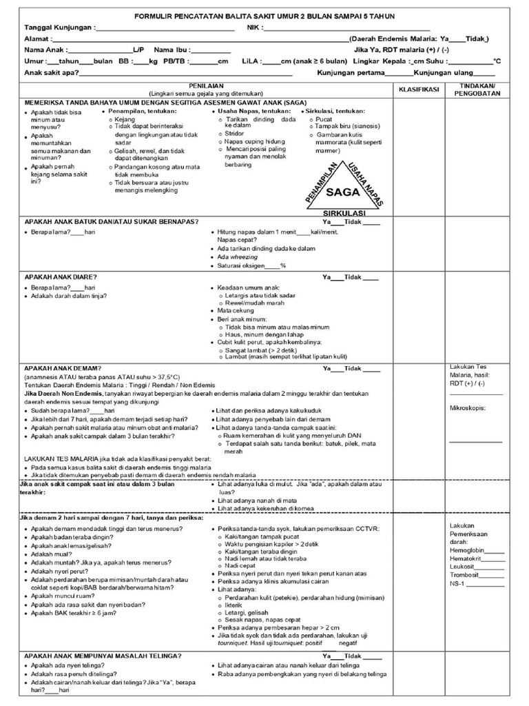 Formulir Pencatatan Balita Sakit Umur 2 Bulan Sampai 5 Tahun (A4) | PDF