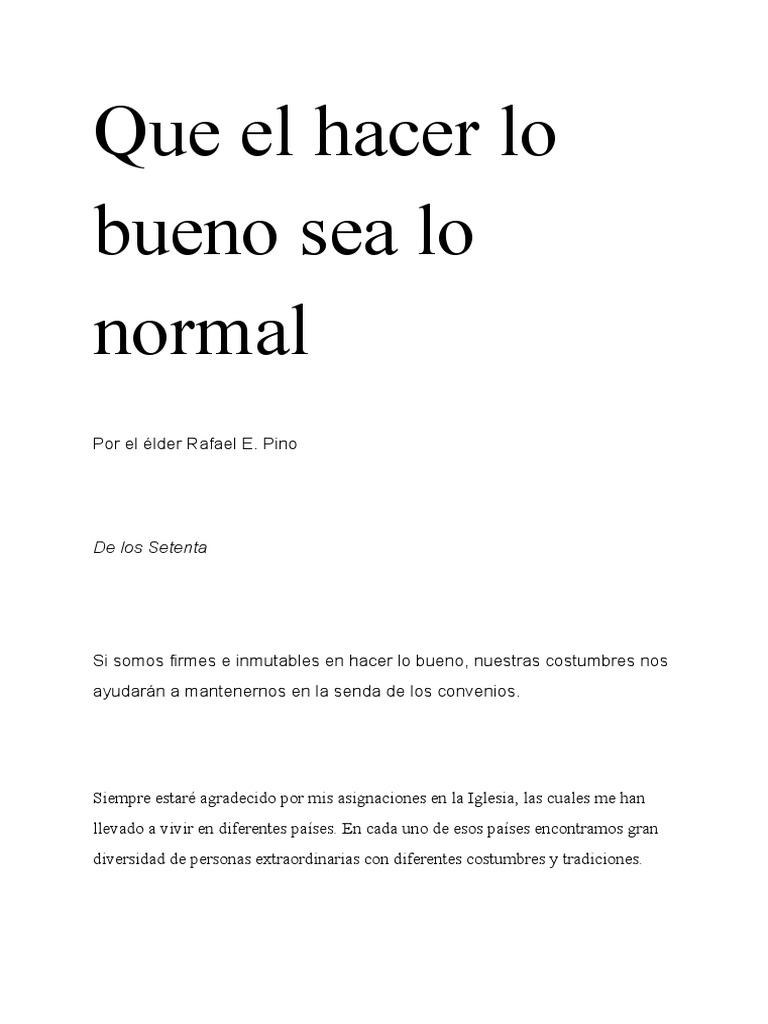 Que El Hacer Lo Bueno Sea Lo Normal | PDF