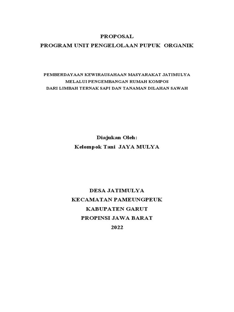 Proposal UPPO Pupuk Organik Jatimulya | PDF