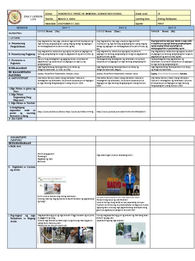 AP10 - DLL - Q1W5 - Paghahandang Nararapat Gawin Sa Harap NG Panganib Na Dulot NG Mga Suliraning ...