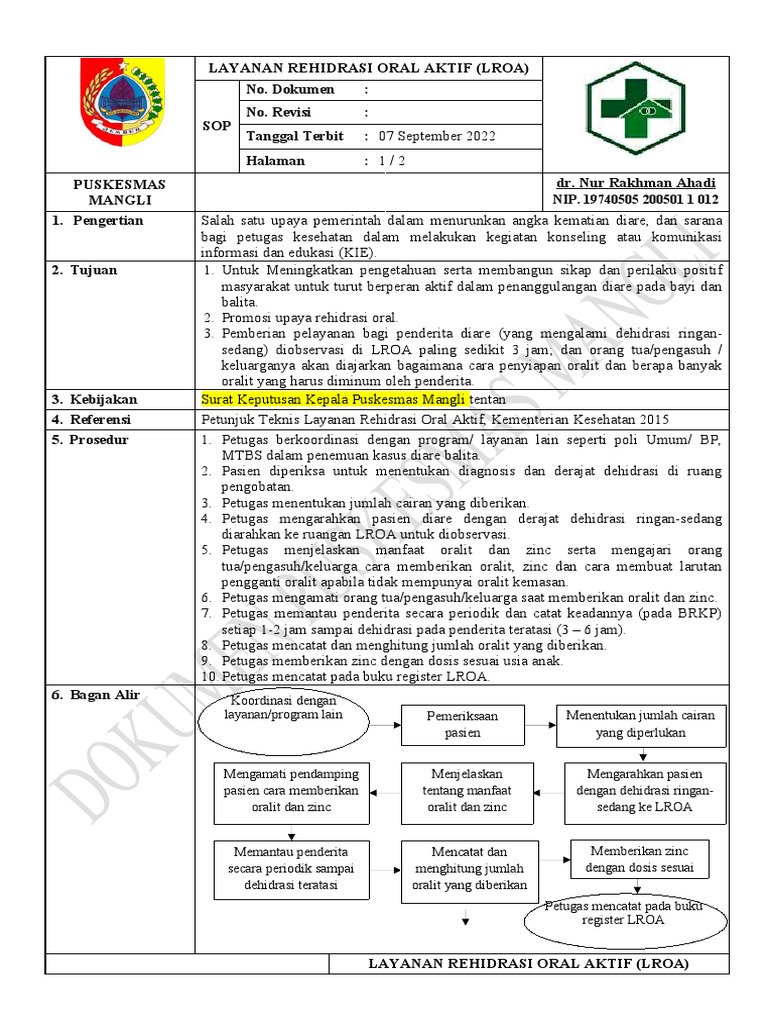 Prosedur Layanan Rehidrasi Oral | PDF