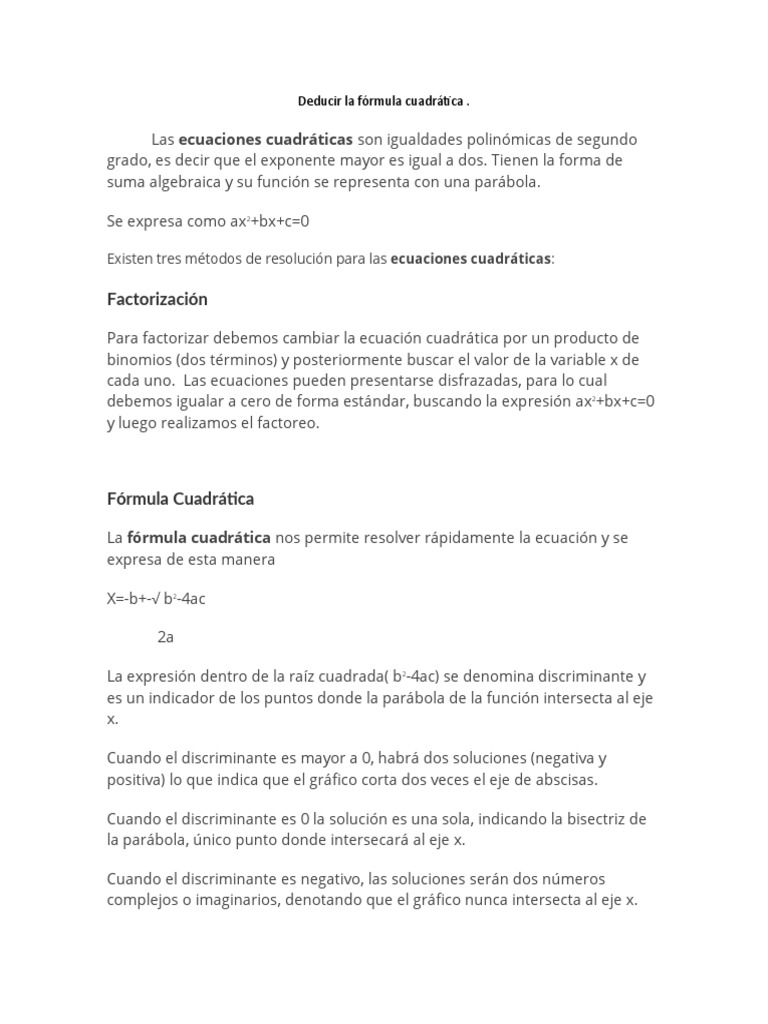 Fórmula Cuadrática y Métodos de Resolución | PDF | Ecuaciones ...