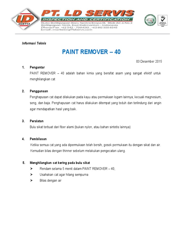 MSDS Paint Remover Indo | PDF