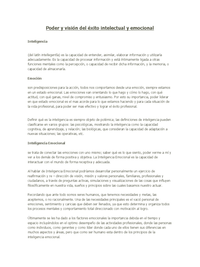Poder y Visión Del Éxito Intelectual y Emocional | PDF | Las emociones ...