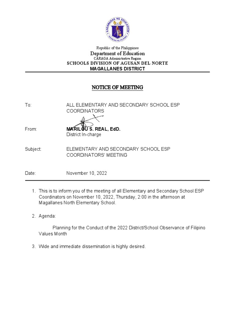 Meeting Notice for ESP Coordinators | PDF