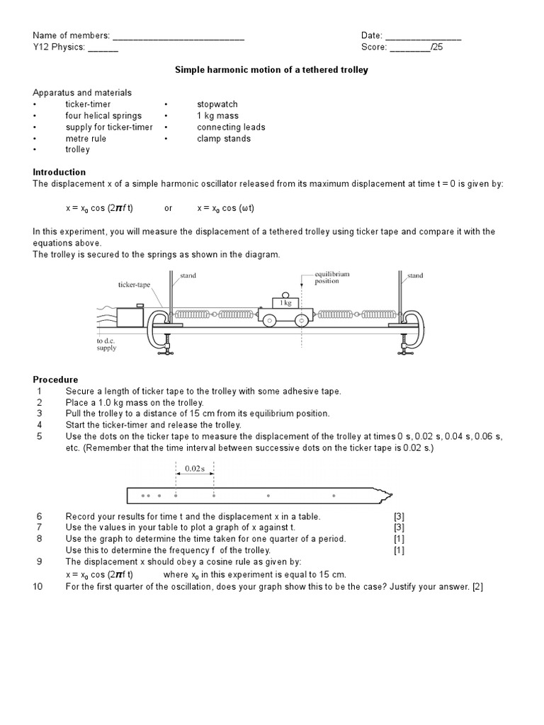 Simple Harmonic Motion Experiment Guide | PDF | Oscillation ...