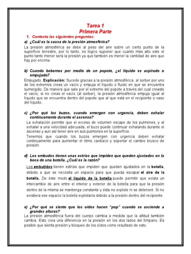 Tarea 1 de Fisica 11 | PDF | Buceo bajo el agua | Líquidos