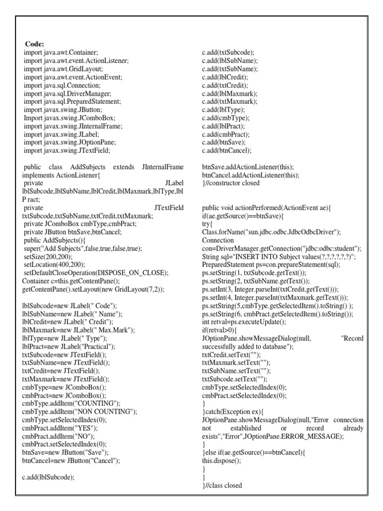 Add Subject Java Code | PDF | String (Computer Science) | Computer Science