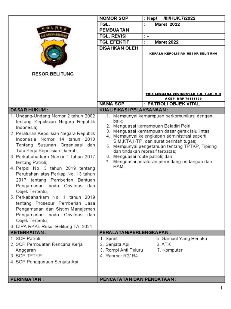 Sop Patroli Obvit | PDF