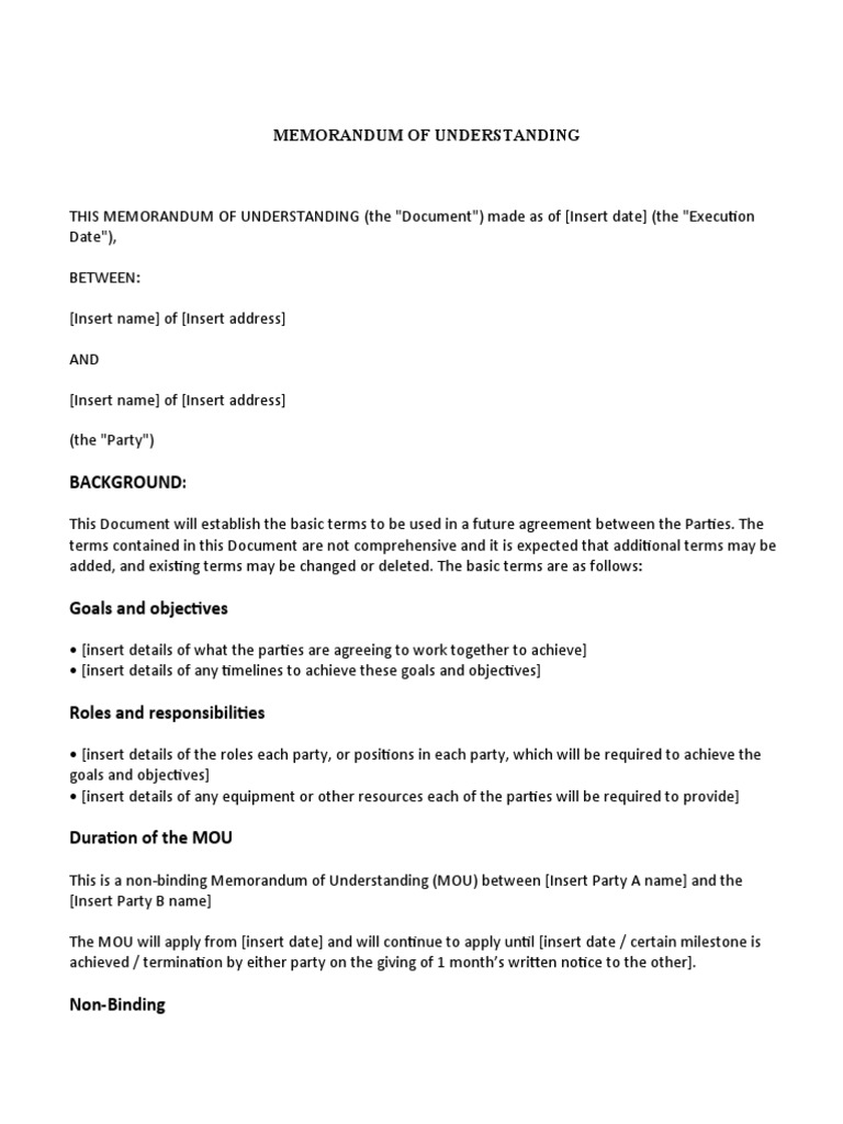 Non-Binding Memorandum of Understanding | PDF | Memorandum Of ...