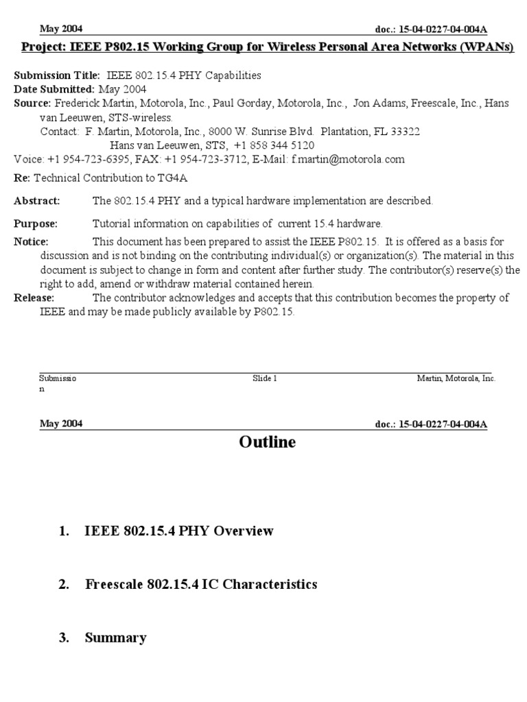 15 04 0227 04 004a Ieee 802 15 4 Phy Layer and Implementation | PDF