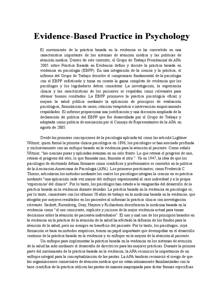 APA (2006) - Presidential Task Force On Evidence-Based Practice | PDF
