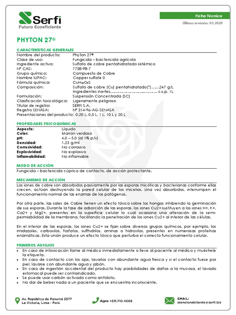 Ficha-Técnica-PHYTON-27-v03.2020 | PDF | Agua | Cobre