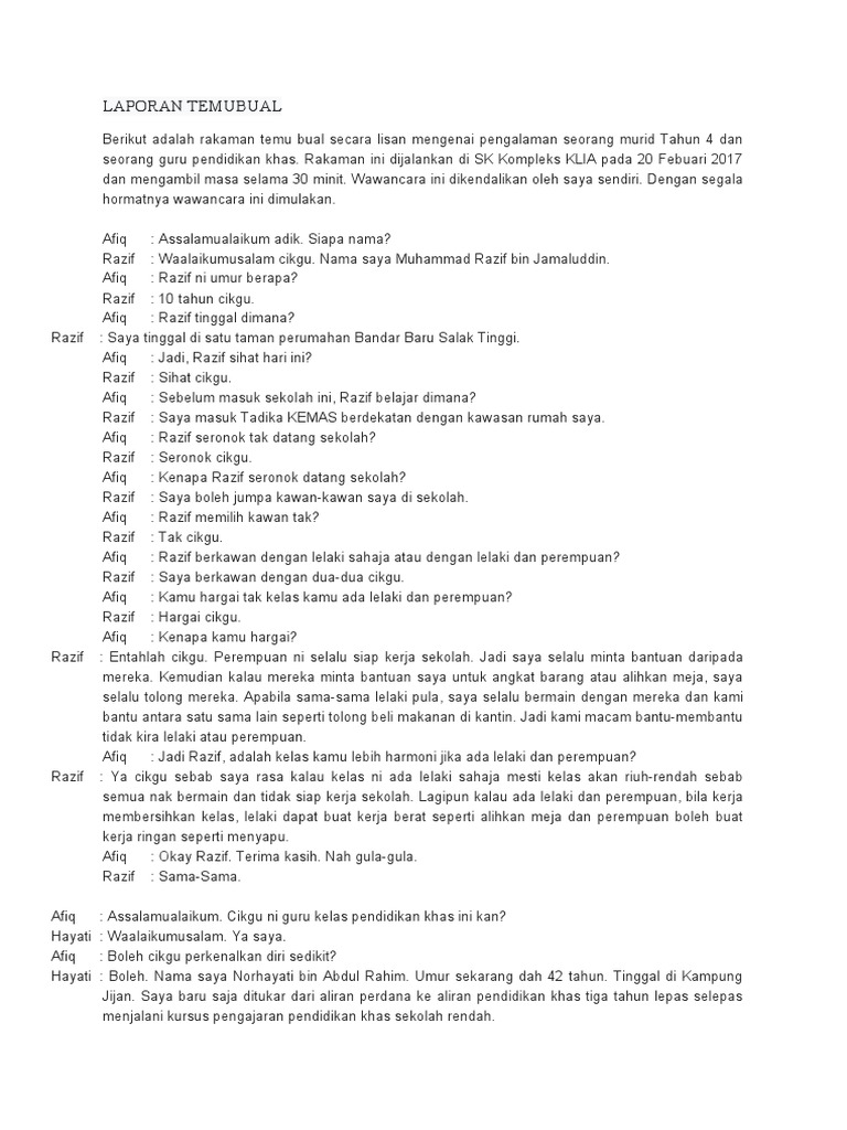 Laporan Temubual | PDF