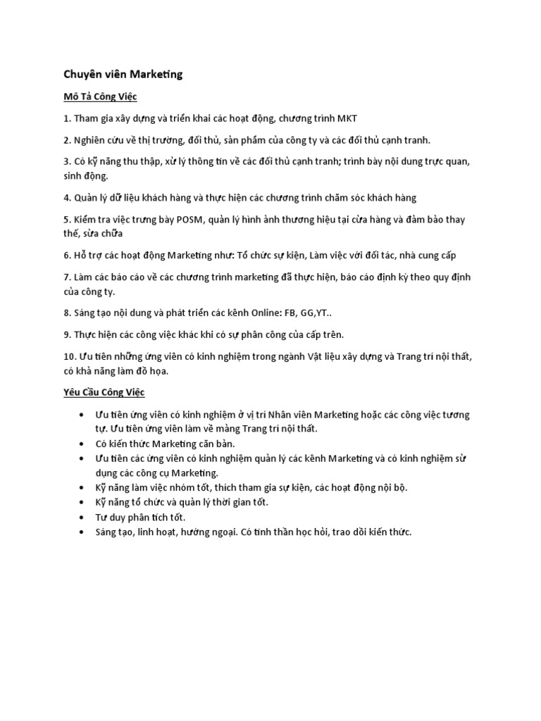 JD Marketing Executive | PDF