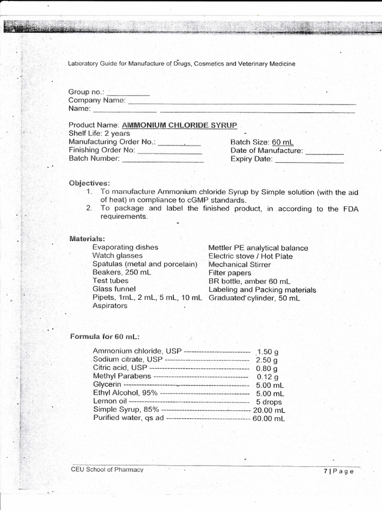 Ammonium Chloride Syrup | PDF
