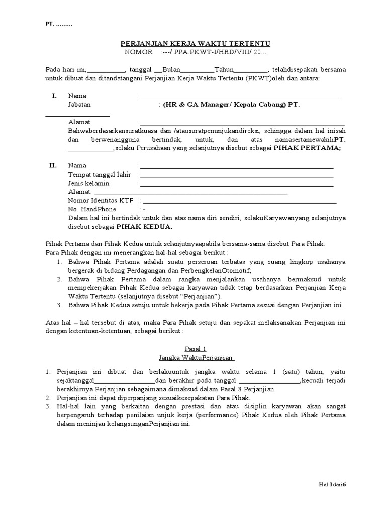 Contoh PKWT (Review Lawyer) | PDF