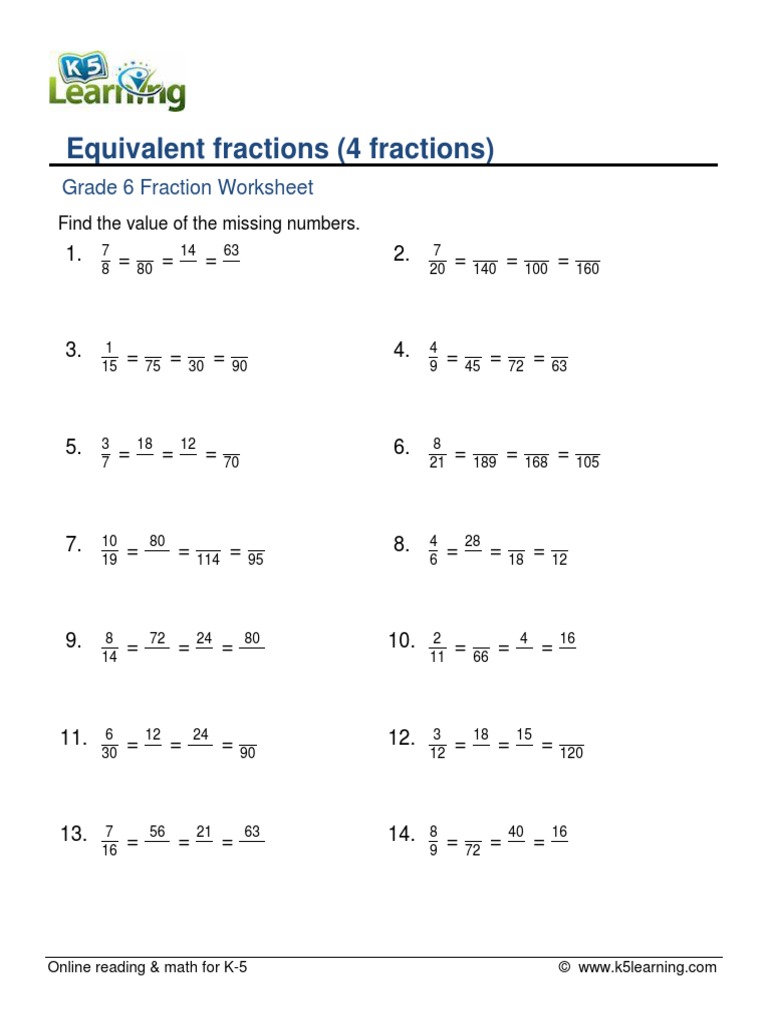 Grade 6 Equivalent Fractions Hardest A | PDF