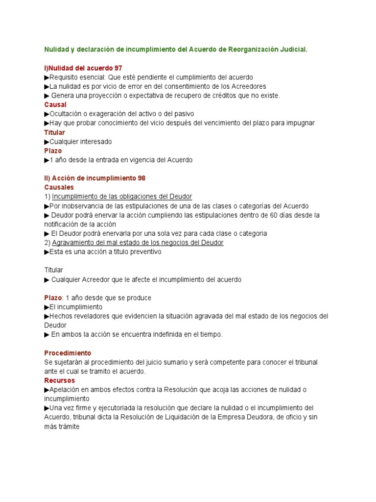 Nulidad y Declaración de Incumplimiento Del Acuerdo de Reorganización Judicial | PDF ...