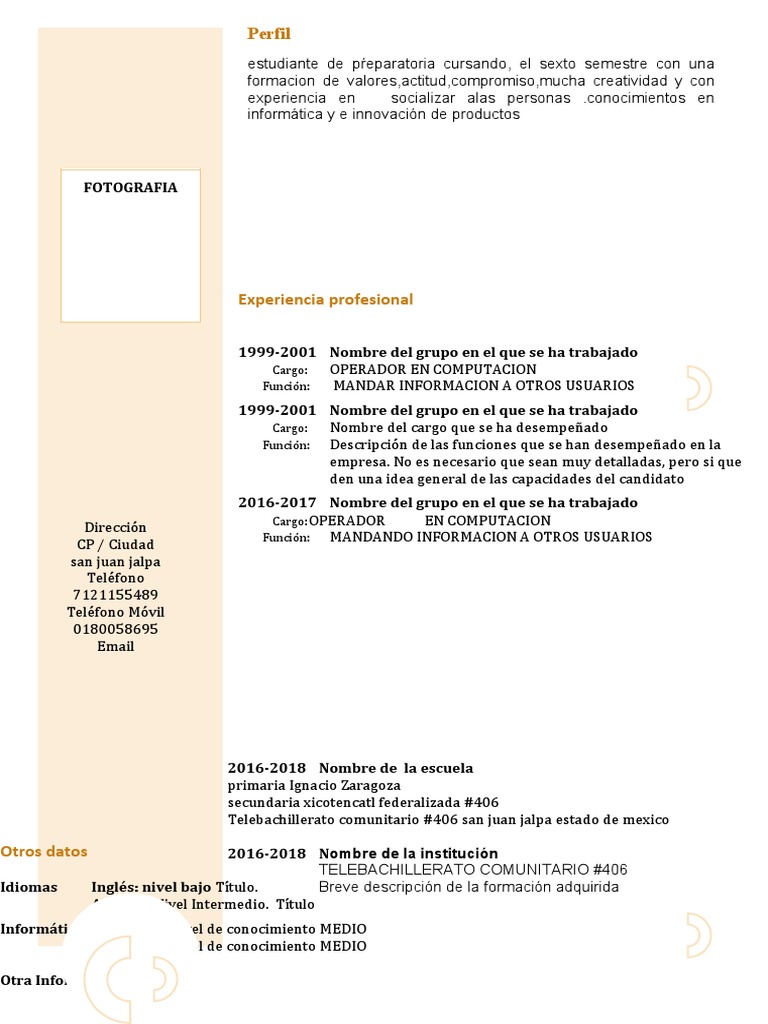 Curriculum Vitae Modelo3a Arena | PDF | Crecimiento personal y profesional