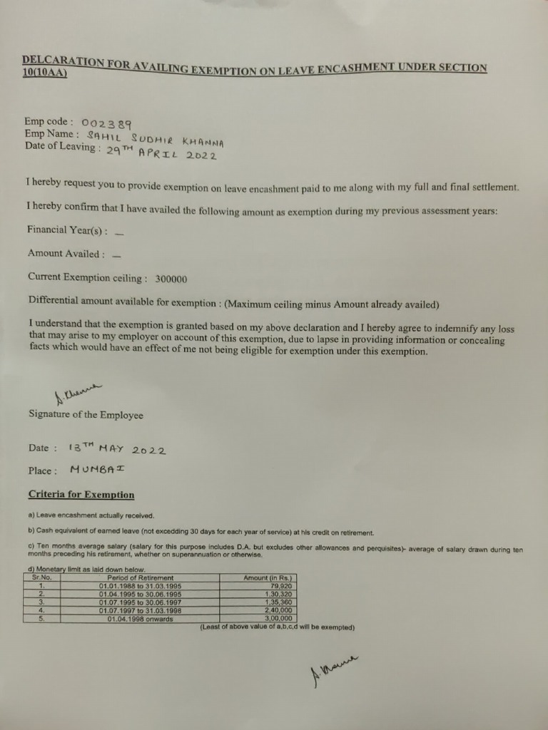 Leave Encashment Form | PDF