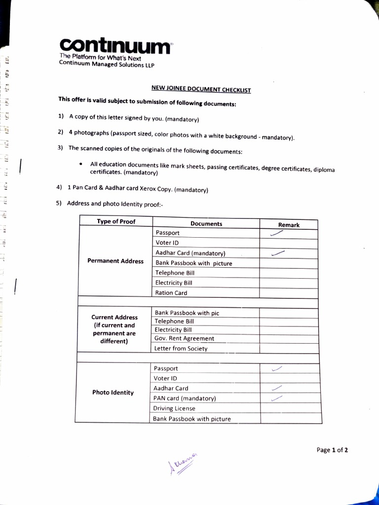 Document Check List | PDF