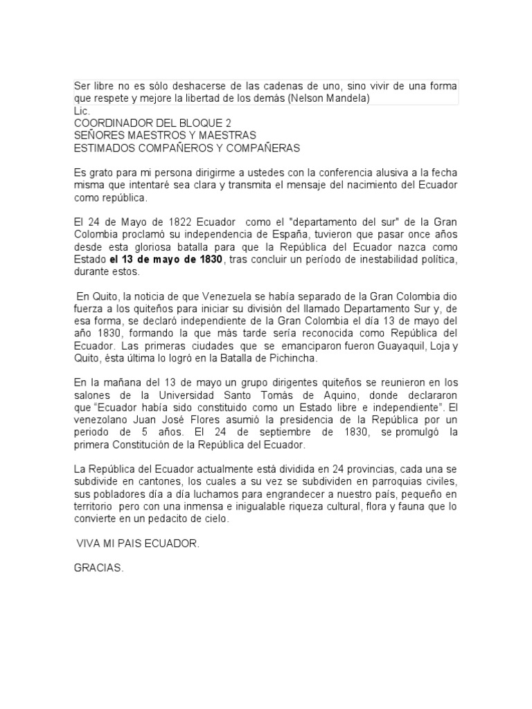 Nacimiento de la República del Ecuador | PDF | Historia