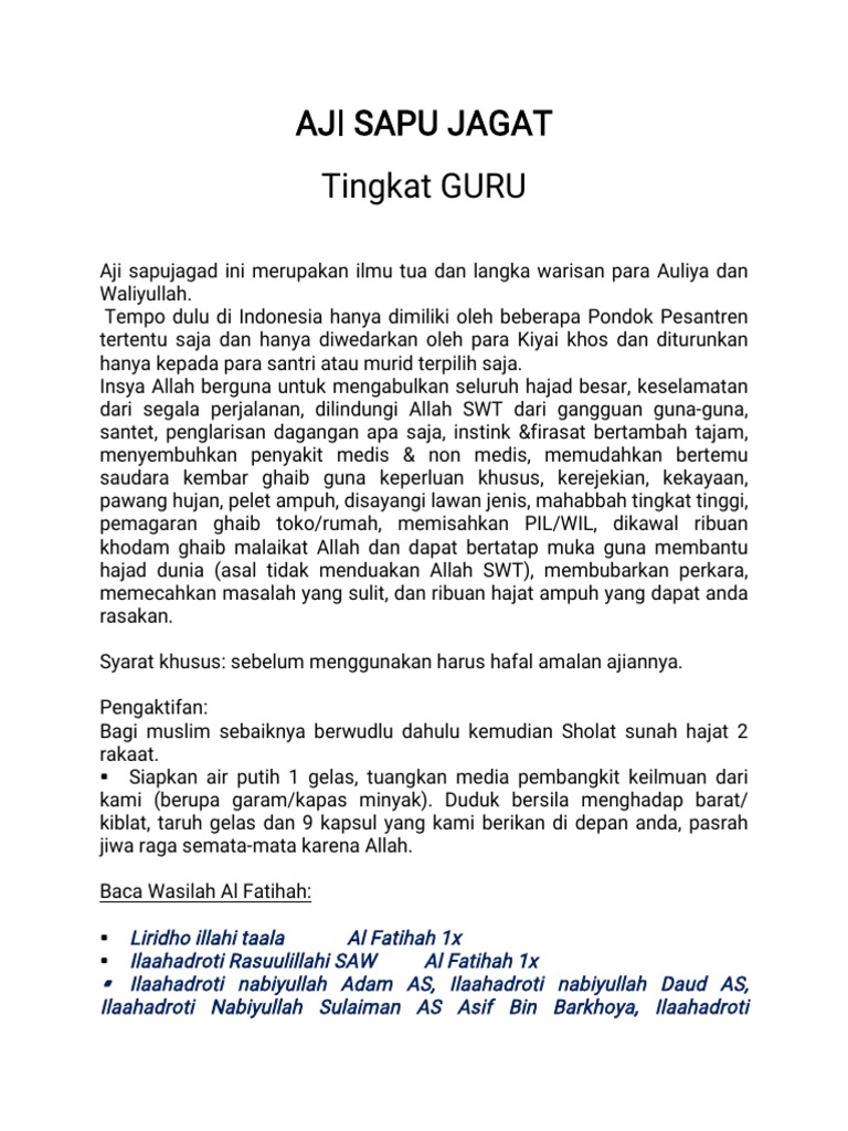 Ilmu Aji Sapu Jagat dan Penggunaannya | PDF