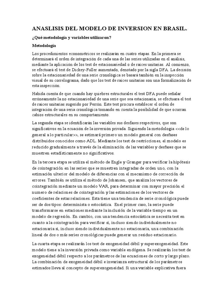 Anaslisis Del Modelo de Inversion en Brasil | PDF | Inversiones | Econometría
