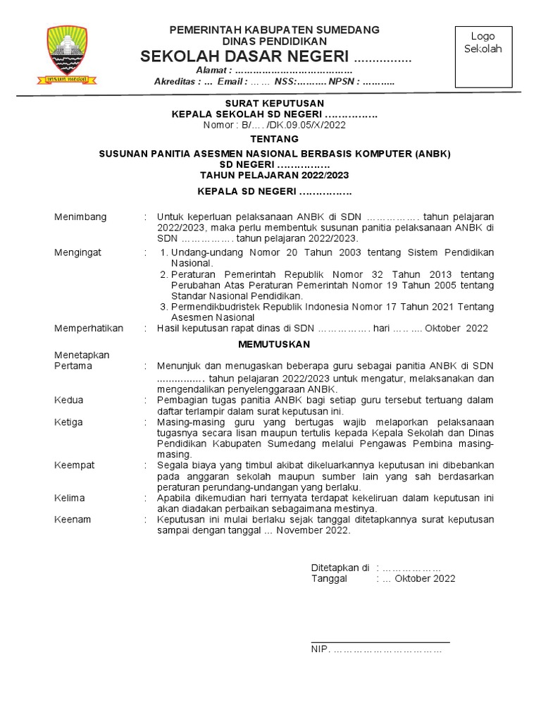 Contoh SK Susunan Panitia Anbk | PDF