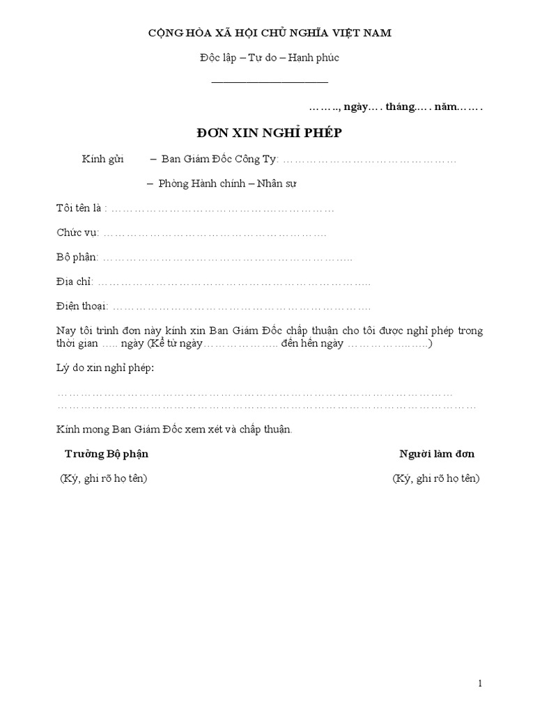 Mau Don Xin Nghi Phep | PDF