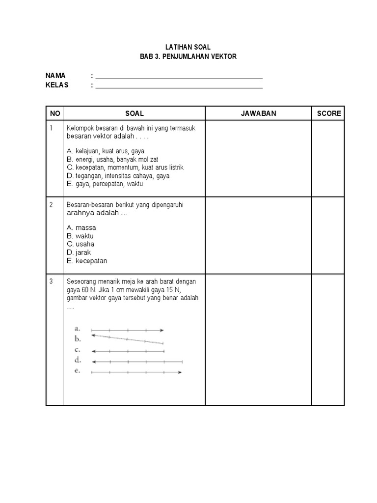Latihan Soal Bab 3. Penjumlahan Vektor | PDF