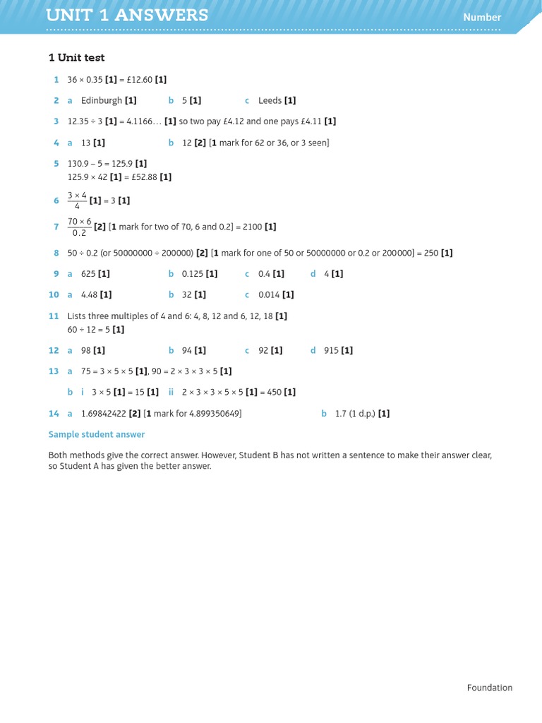GCSE Foundation Unit Test Answers | PDF