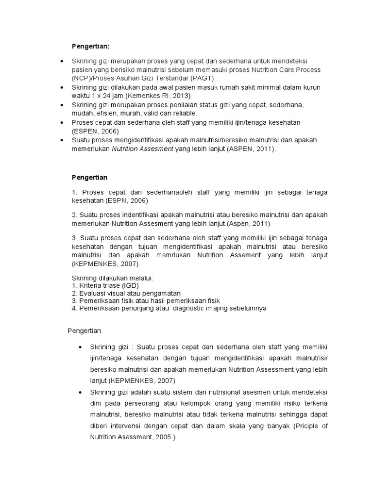 Pengertian Dan Ruang Lingkup Skrining Gizi | PDF