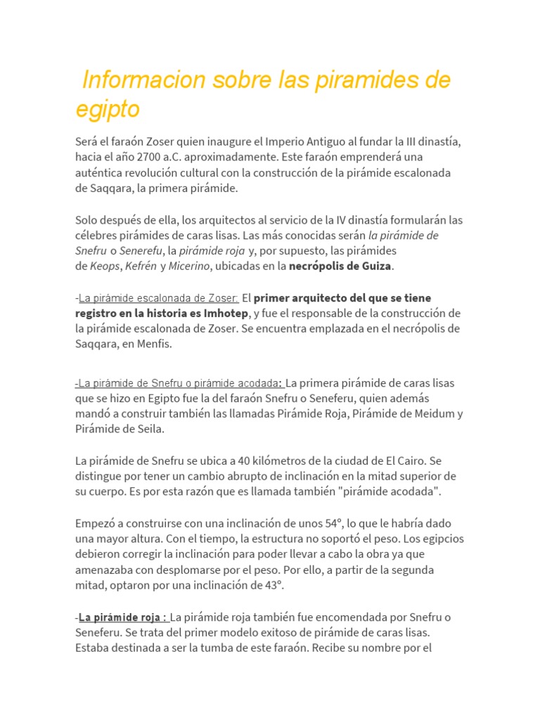 Informacion Sobre Las Piramides de Egipto | PDF | Pirámides egipcias ...