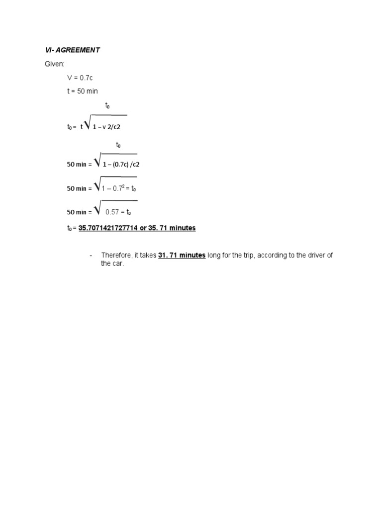 Given: V 0.7c T 50 Min T: Vi-Agreement | PDF