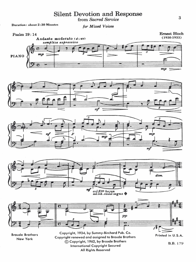 Silent Devotion and Response - Ernest Bloch | PDF