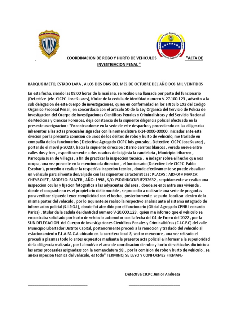 Acta Policial Modelo | PDF