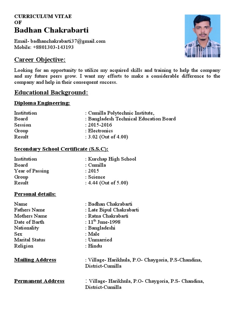 Badhan CV Eng-1 | Download Free PDF | Computing