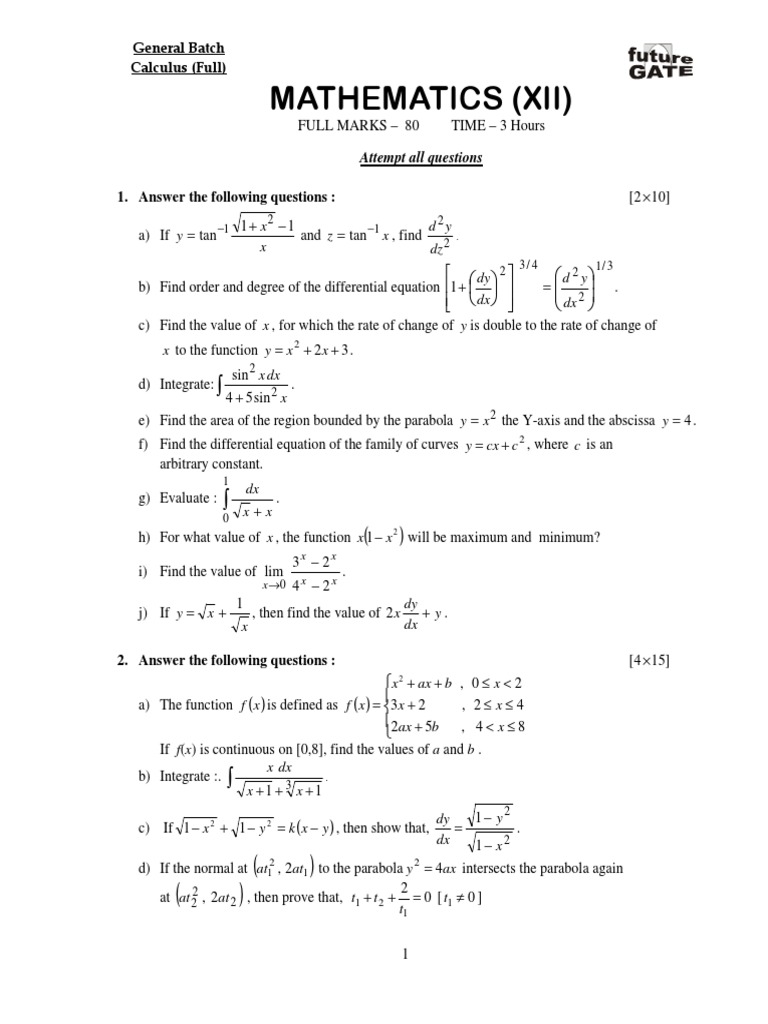 Test - Full Cal. (09.11.2022) Eng XII | PDF | Trigonometric Functions ...