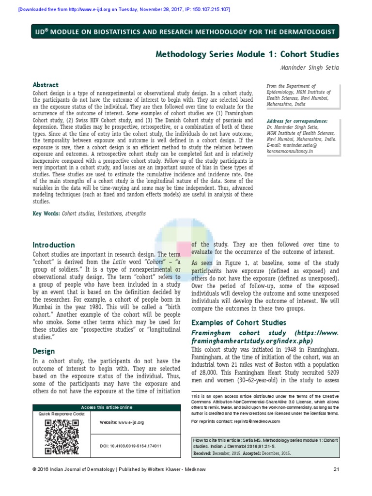 Methodology Series Module 1 Cohort Studies Pdf Cohort Study