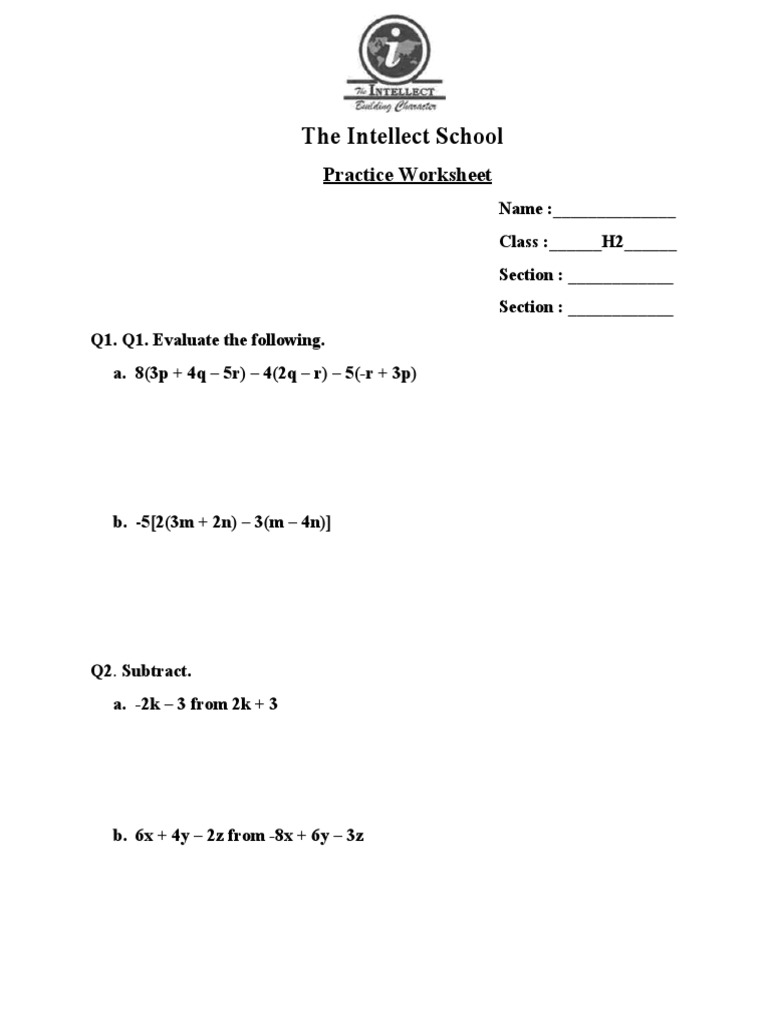The Intellect School: Practice Worksheet | PDF