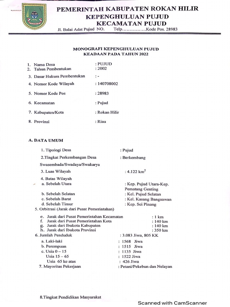 Monografi Desa Pujud | PDF
