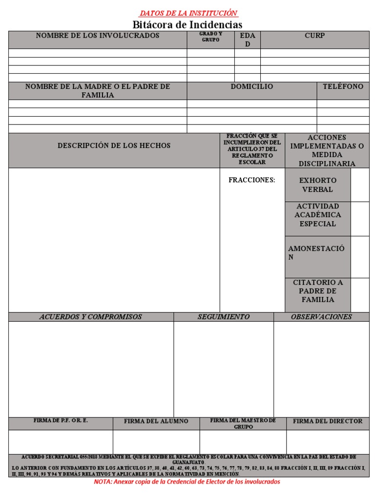 Bitacora de Incidencias | PDF