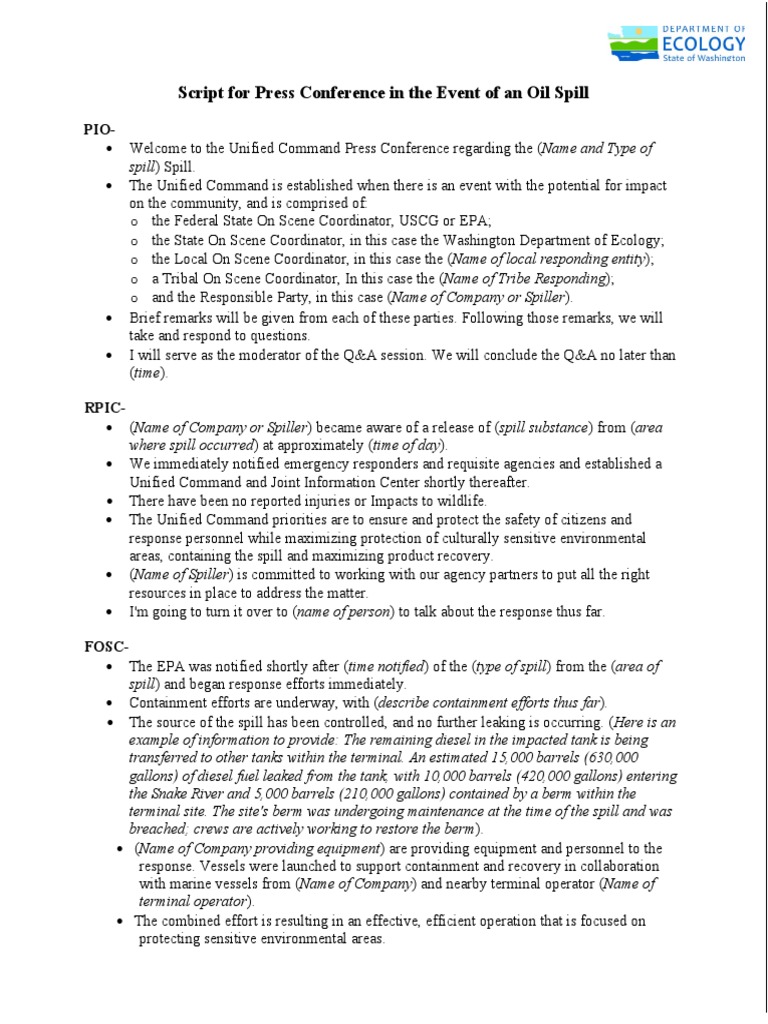 Press Conf Script | PDF | Oil Spill | United States Environmental ...