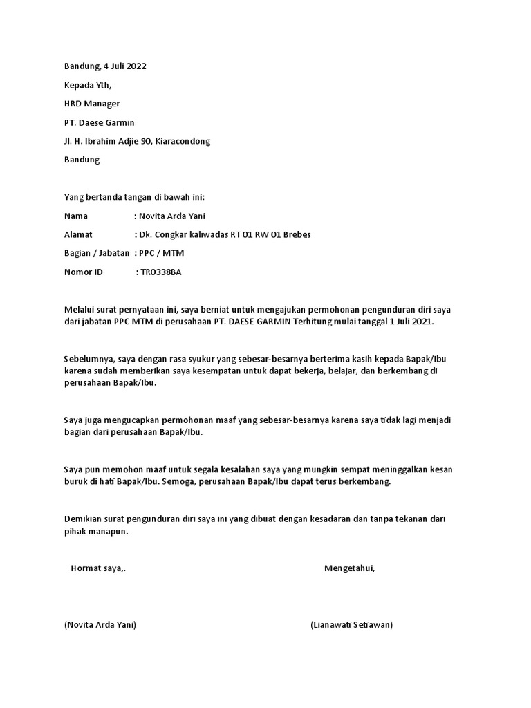 Surat Resign Word | PDF
