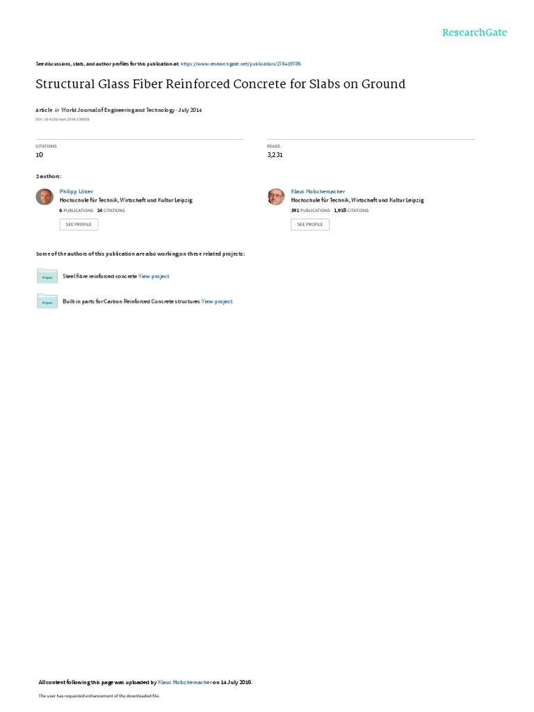 Structural Glass Fiber Reinforced Concrete For Slabs On Ground | PDF